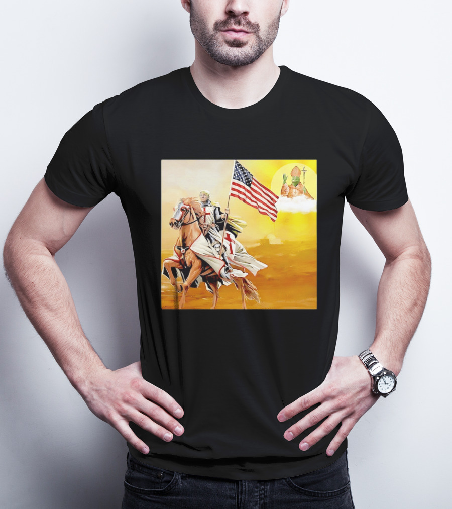 Donald Trump Crusader Knight With American Flag Riding Horse T-Shirt