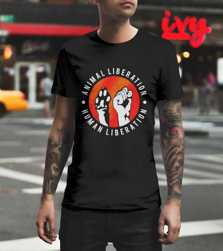 Animal Liberation Human Liberation Paw And Hand Raise T-Shirt