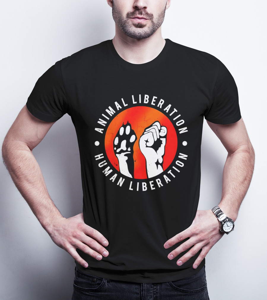 Animal Liberation Human Liberation Paw And Hand Raise T-Shirt