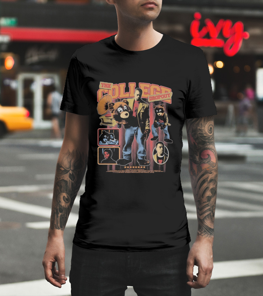 The College Dropout Kanye Bear Trompe L'oeil Retro Style Album T-Shirt