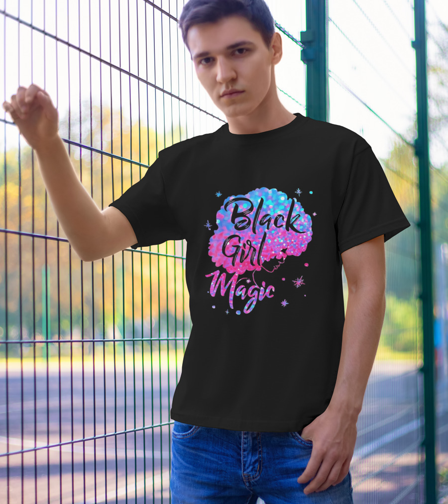 Black Girl Magic Vibrant Neon Glitter Afro T-Shirt
