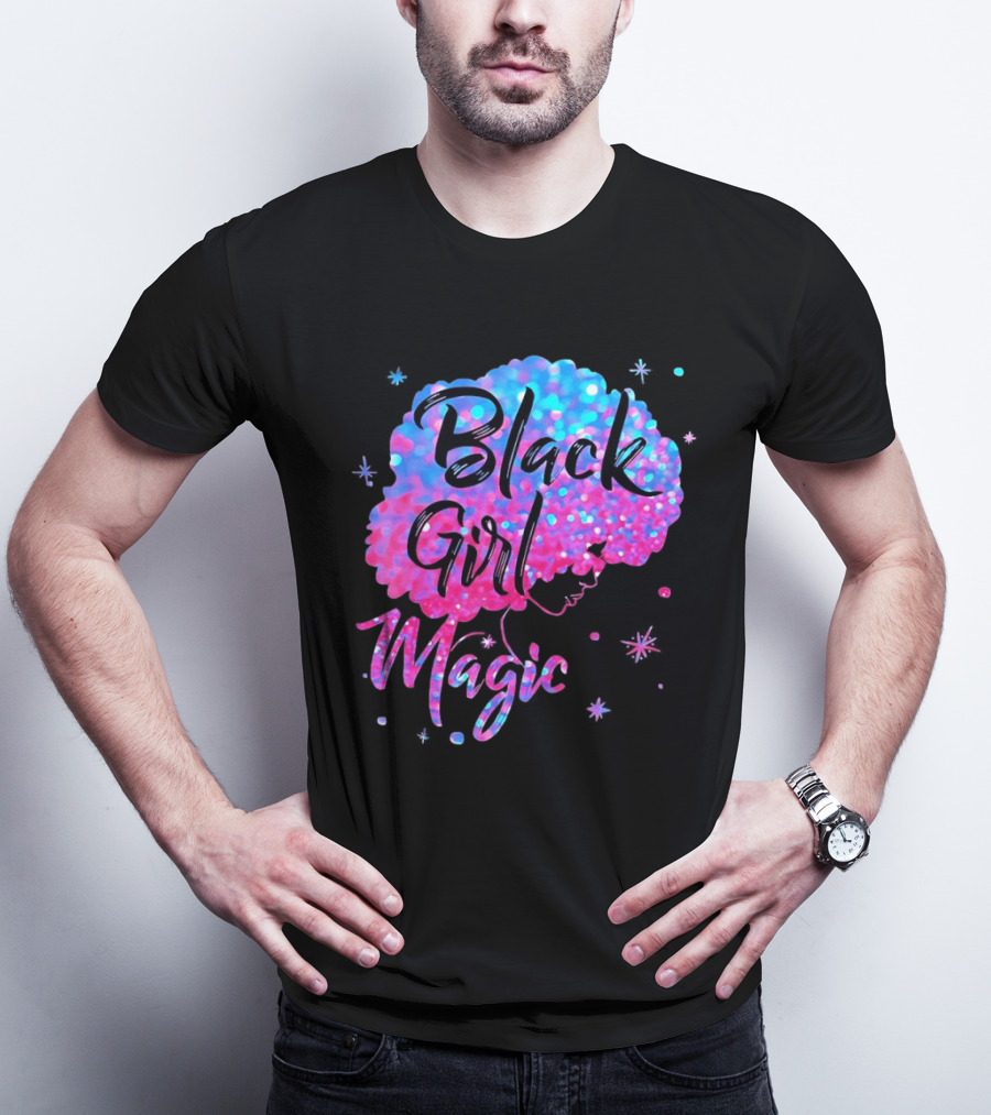 Black Girl Magic Vibrant Neon Glitter Afro T-Shirt