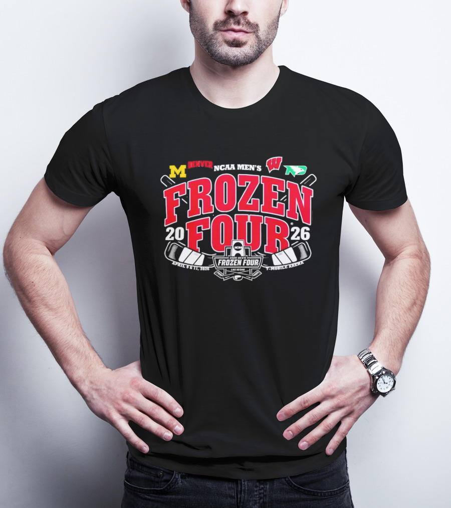 NCAA Men's Frozen Four 2026 University Of Michigan Boston University University Of Wisconsin University Of North Dakota Logos T-Shirt