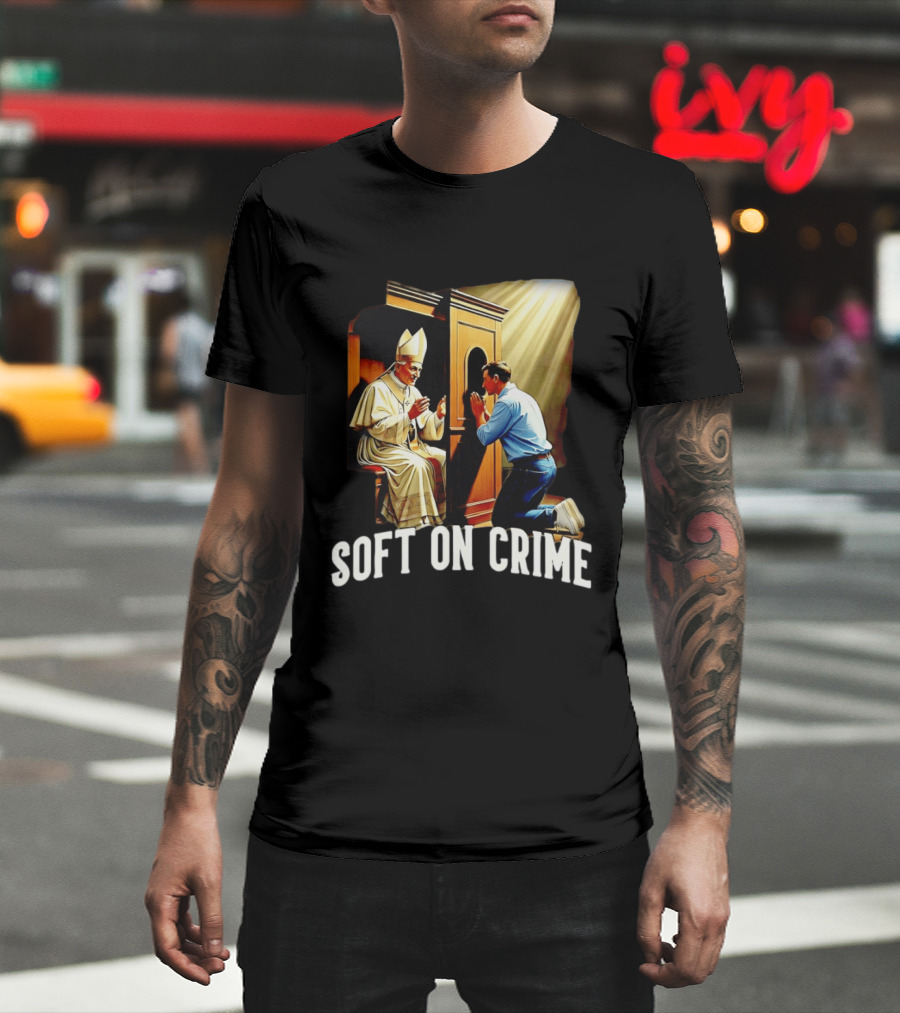 Soft On Crime Confessional Reflection With Penitent And Clergyman T-Shirt