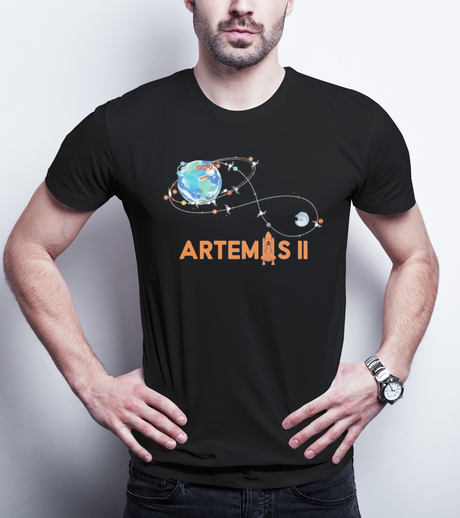 Artemis II Mission Schedule Earth To Moon Trajectory T-Shirt