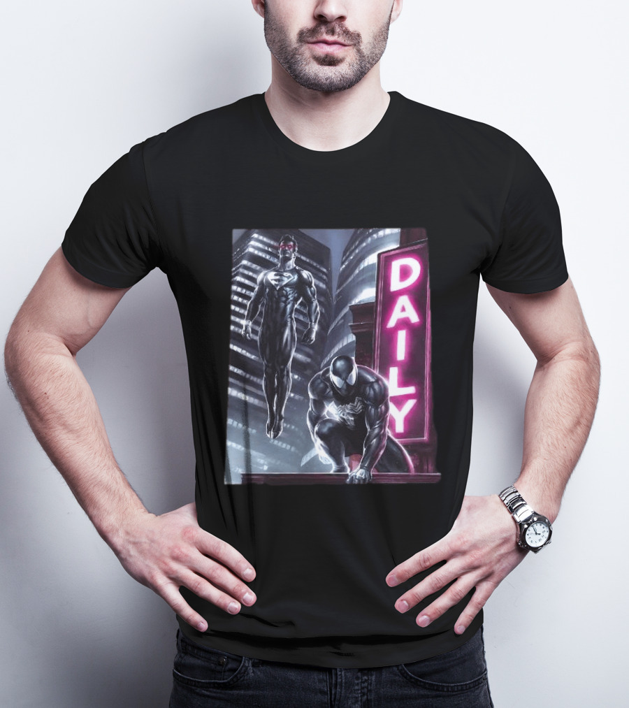 Superman Spider Man Back In Black Daily Planet Superhero T-Shirt