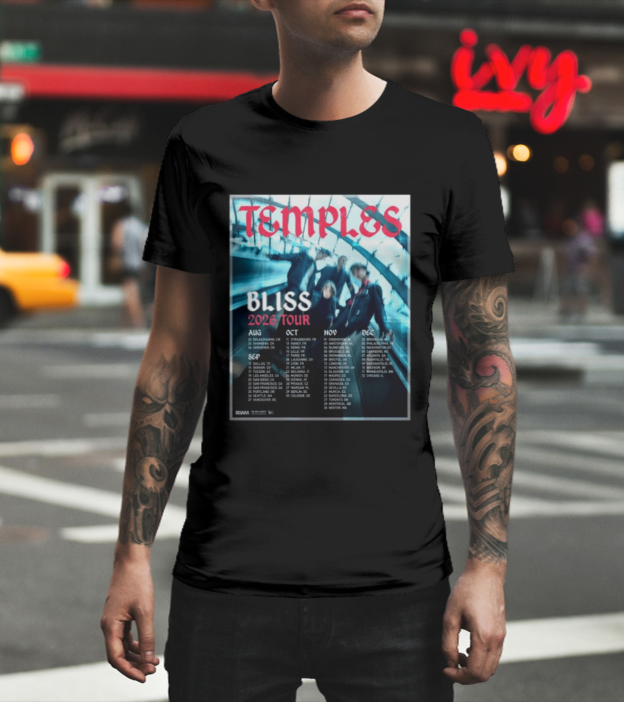 Temple Bliss 2026 Tour Dates August To December T-Shirt