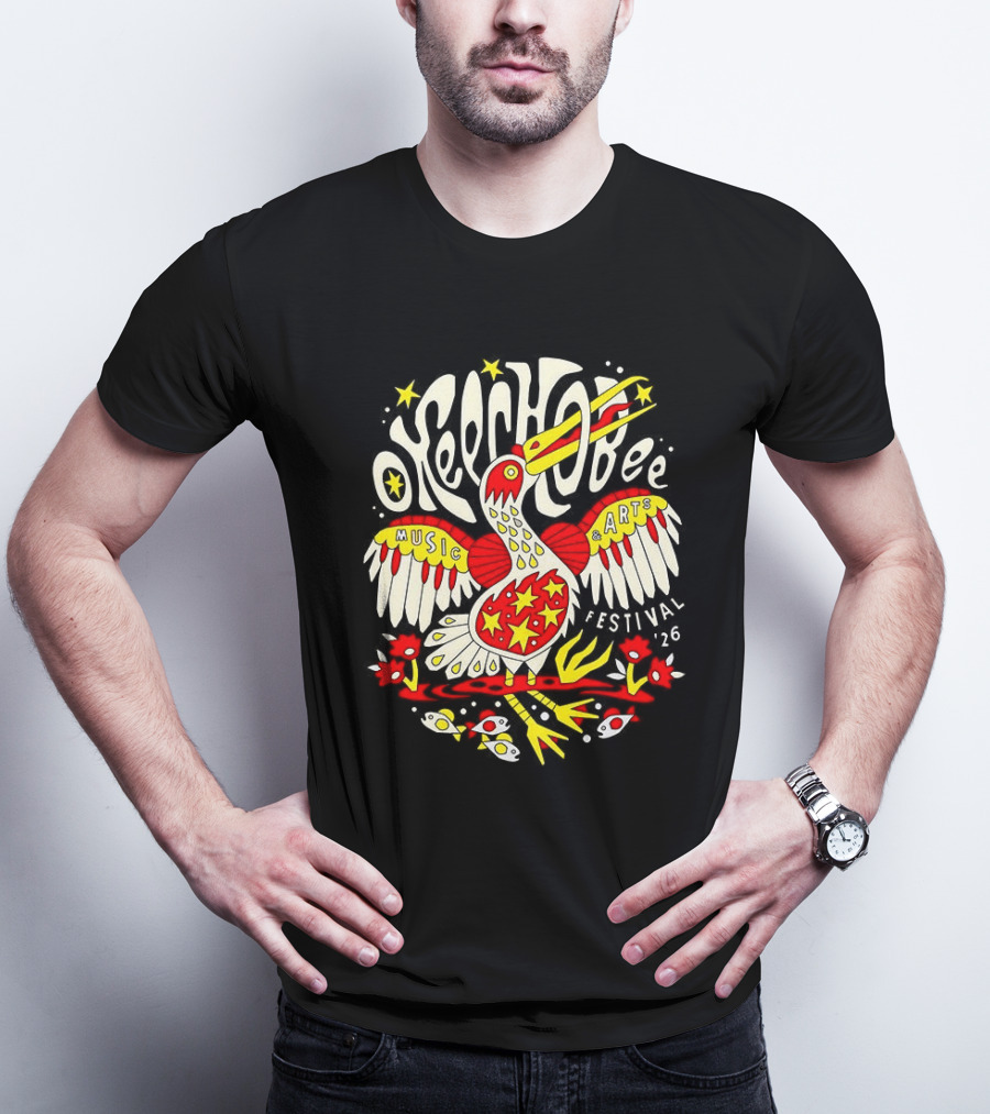 Okeechobee Music Arts Festival 2026 Psychedelic Pelican Stars Feathers Florals T-Shirt