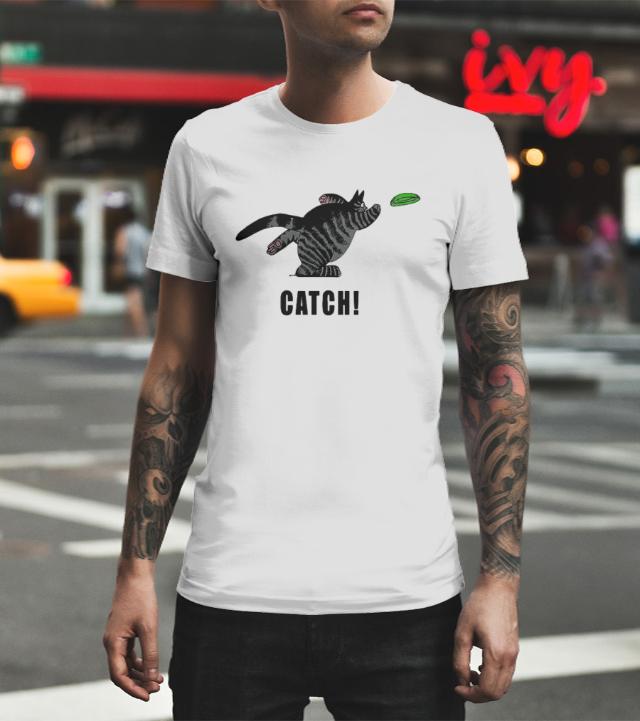 B Kliban Cat Catch Frisbee Playful Humor T-Shirt