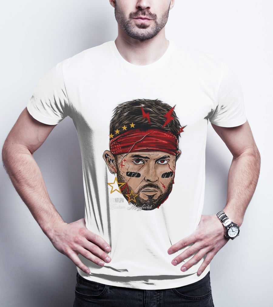 Baker Mayfield Red Bandana Star Lightning Face Paint T-Shirt