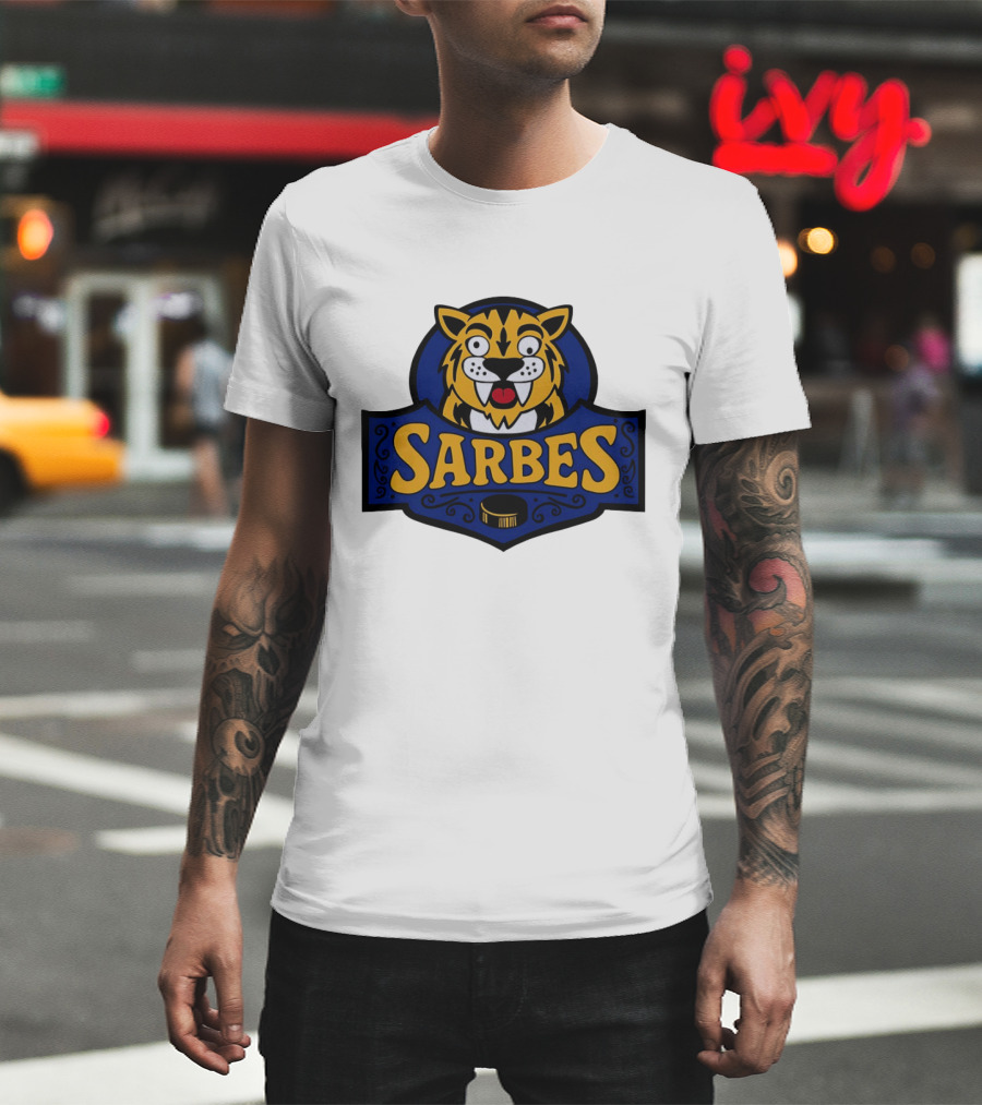 Buffalo Sarbes Hockey Tiger Mascot With Puck T-Shirt