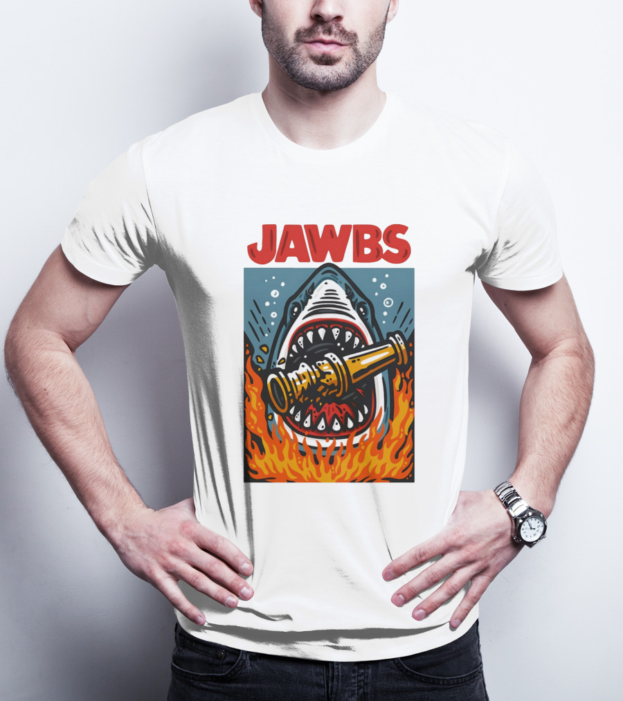 JAWS Jawbs Shark Biting Fire Hose Surrounded By Flames T-Shirt