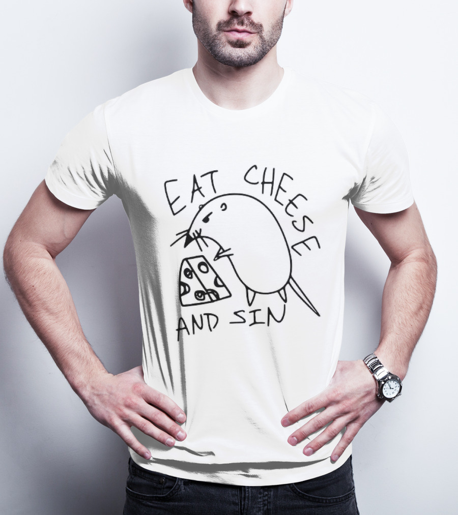 Eat Cheese And Sin Rat Sketch With Cheese Slice T-Shirt