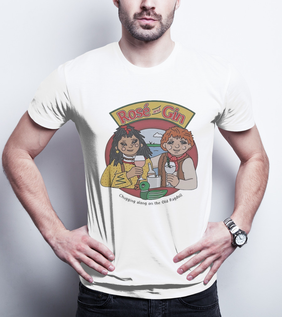 Rose And Gin Nostalgic Cartoon Duo With Drinks And Toy Duck T-Shirt