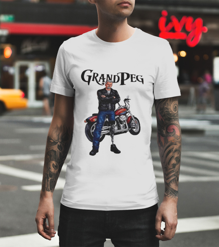 Grand Peg Biker With Motorcycle And Leather Jacket T-Shirt