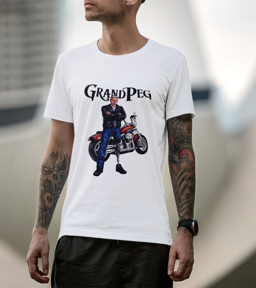 Grand Peg Biker With Motorcycle And Leather Jacket T-Shirt