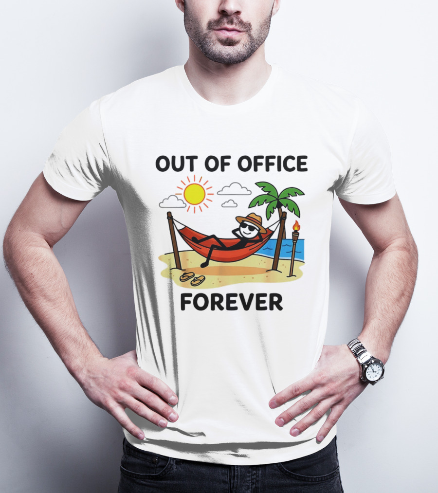 Out Of Office Forever Stick Figure In Hammock On Beach Vacation T-Shirt