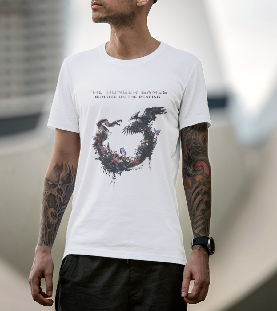 The Hunger Games Sunrise On The Reaping Snake And Bird Wreath T-Shirt