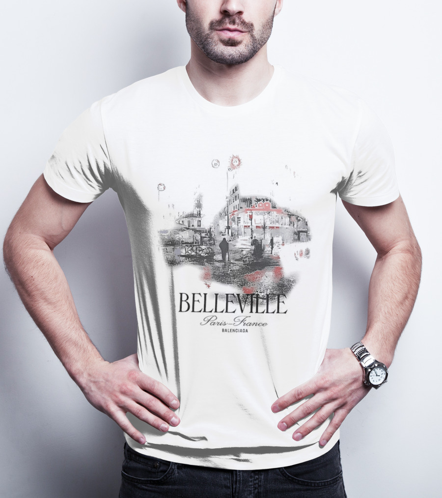 Belleville Paris France Travel Souvenir Vintage Style Depiction T-Shirt