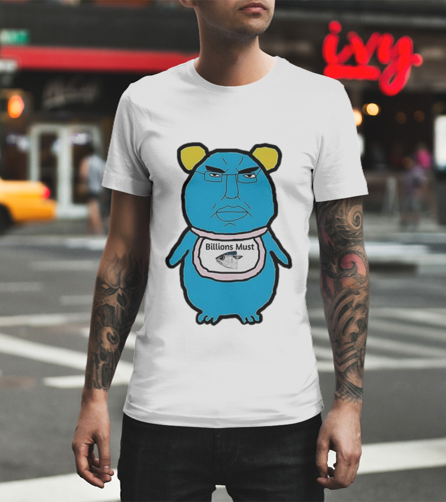 Billions Must Meme Character With Fish Bib T-Shirt