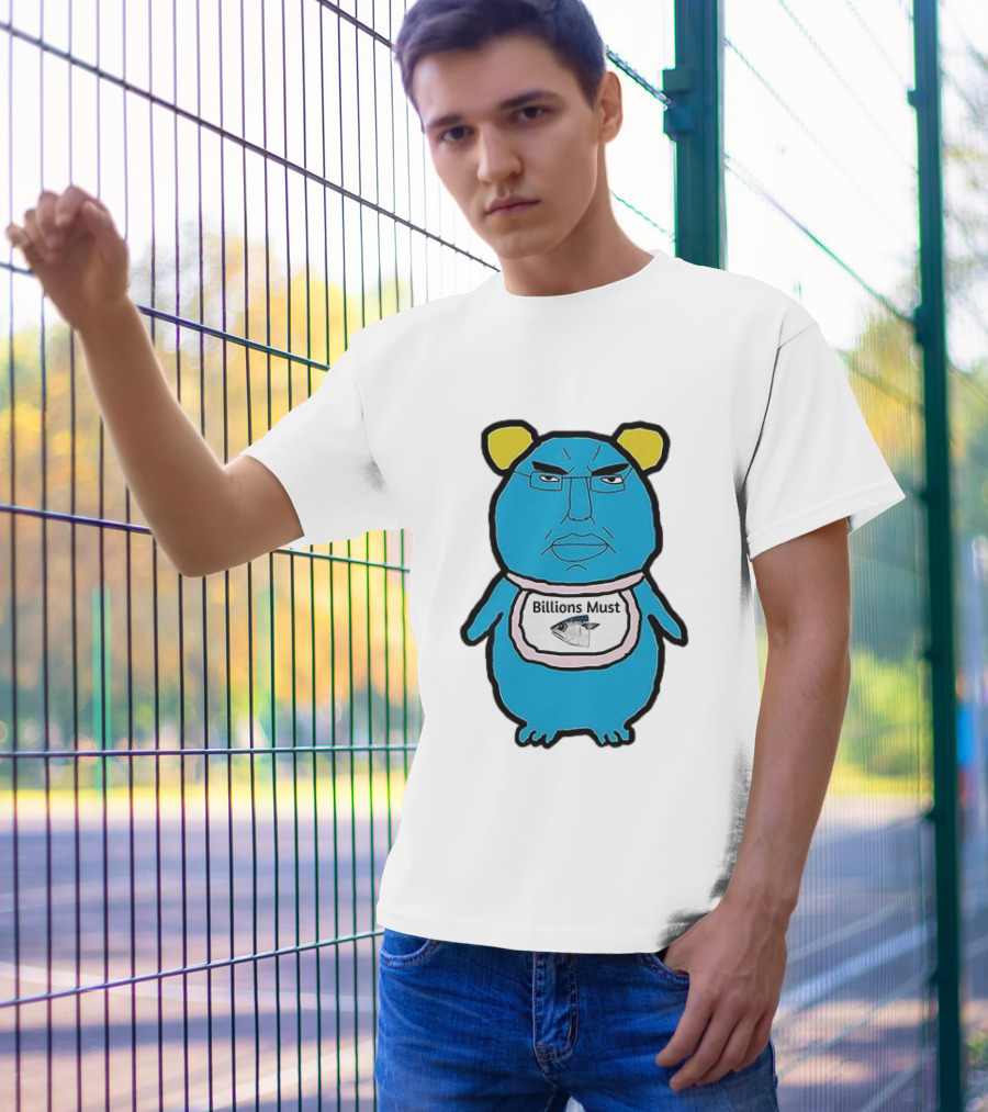 Billions Must Meme Character With Fish Bib T-Shirt