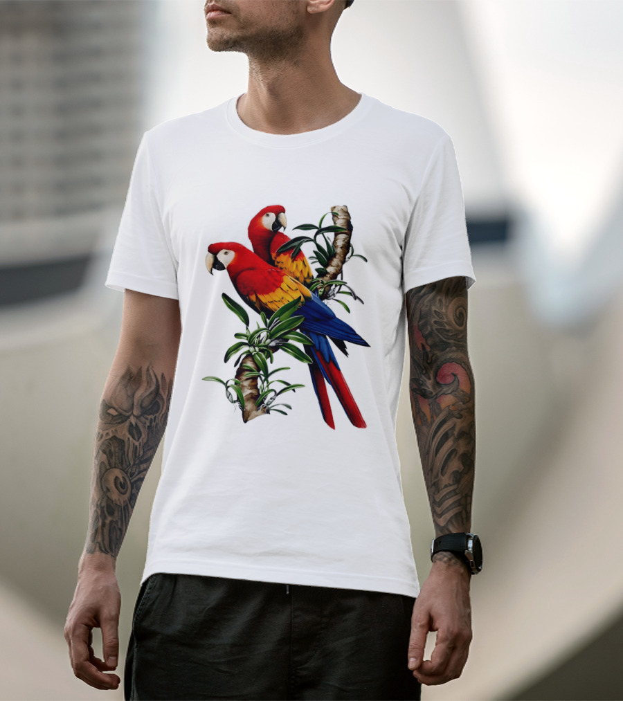 Parrot On Bret's Scarlet Macaw Tropical Branches T-Shirt