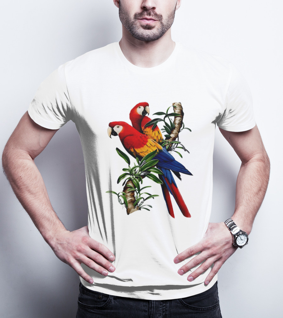 Parrot On Bret's Scarlet Macaw Tropical Branches T-Shirt