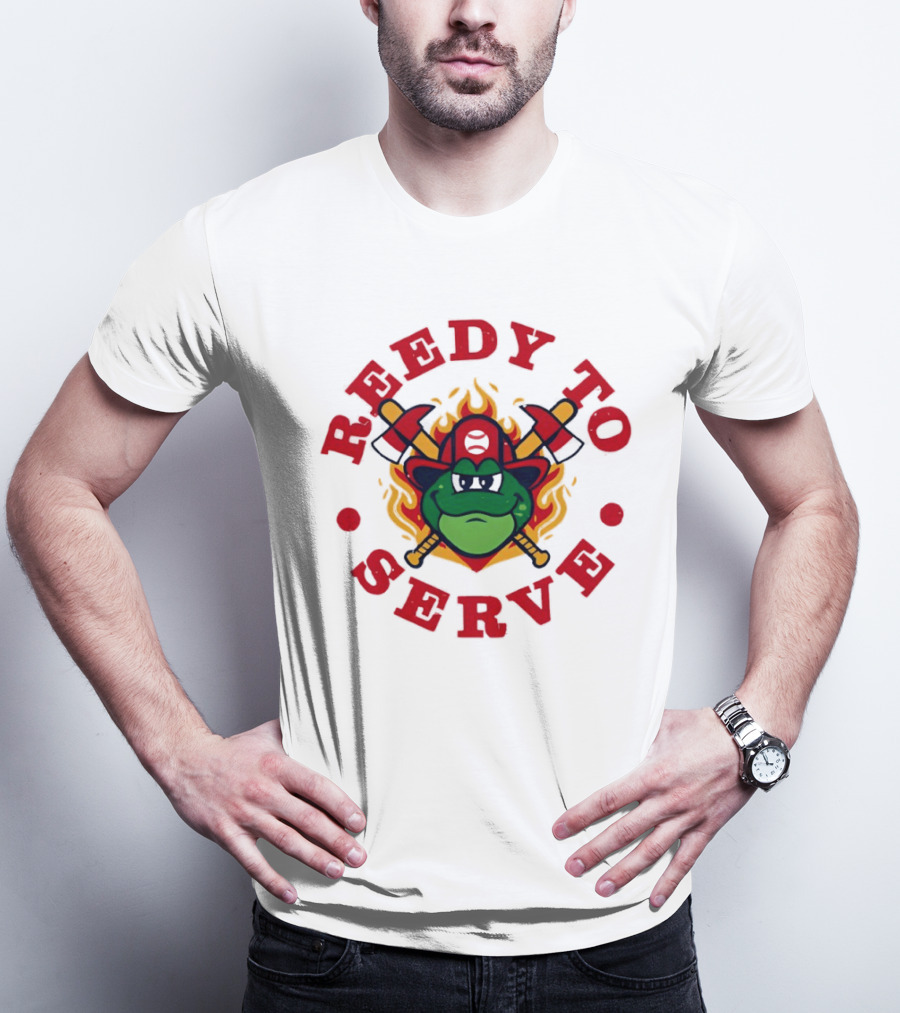 Reedy To Serve Reedy Rip'it The Frog Greenville Drive Baseball Firefighter T-Shirt