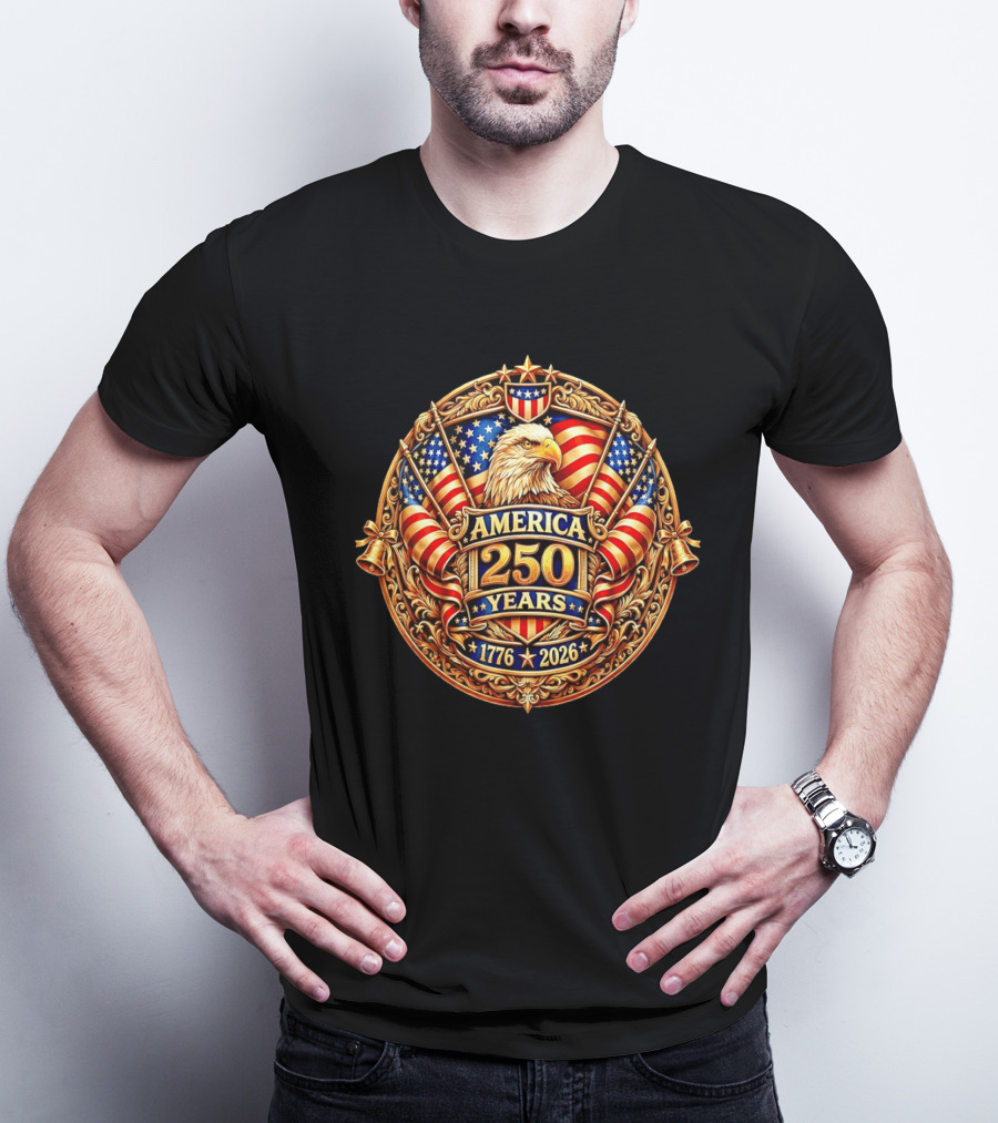 America 250 Years 1776 2026 USA Flag Eagle Anniversary T-Shirt
