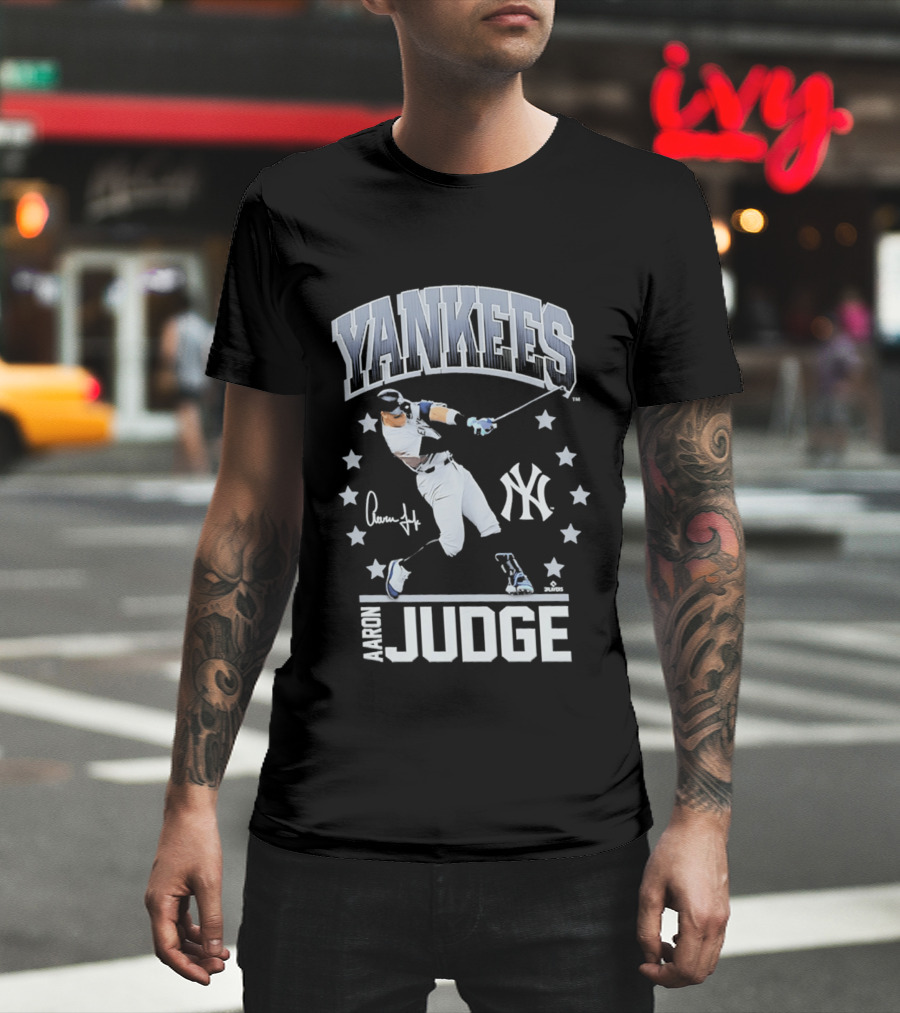 New York Yankees Aaron Judge Autograph Stars Yankee T-Shirt