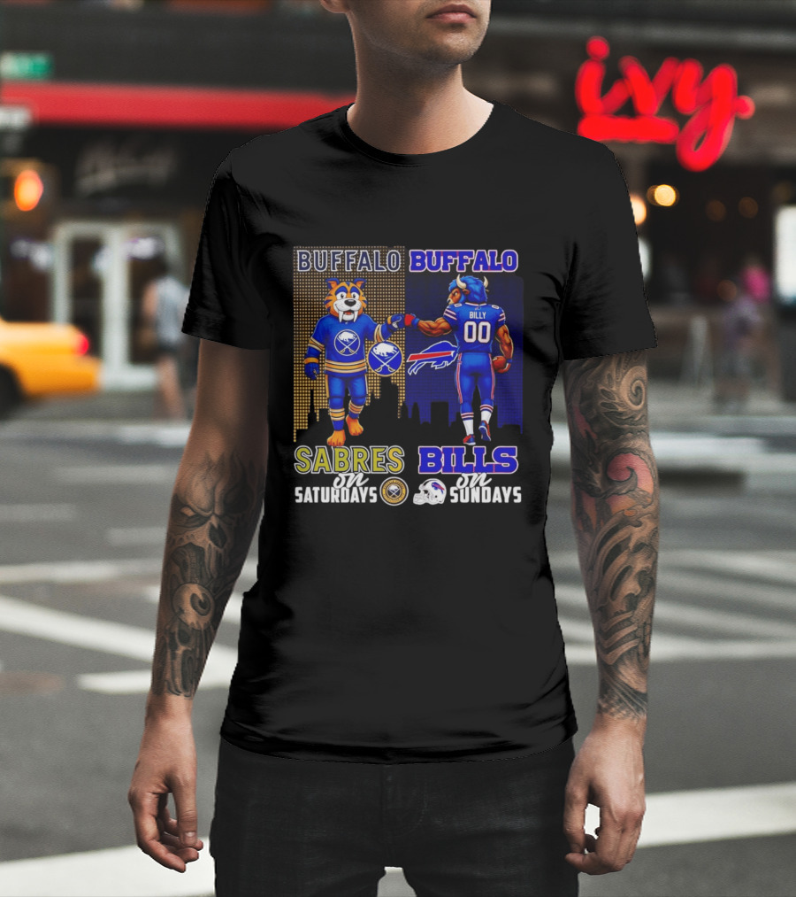 Buffalo Sabres Saturdays And Buffalo Bills Sundays City Skyline T-Shirt