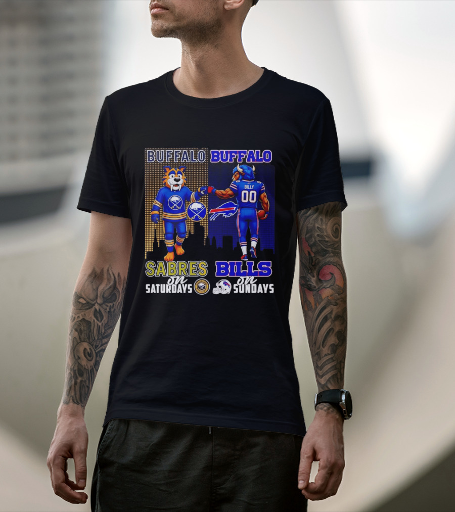 Buffalo Sabres Saturdays And Buffalo Bills Sundays City Skyline T-Shirt