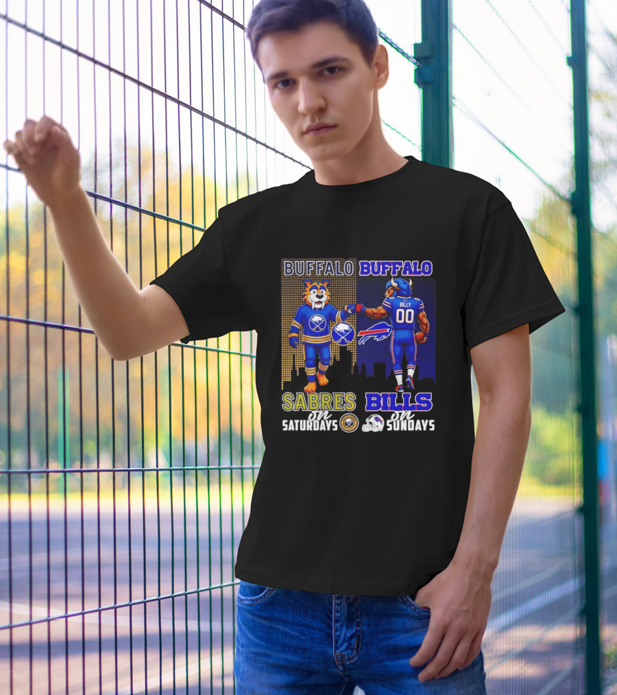 Buffalo Sabres Saturdays And Buffalo Bills Sundays City Skyline T-Shirt