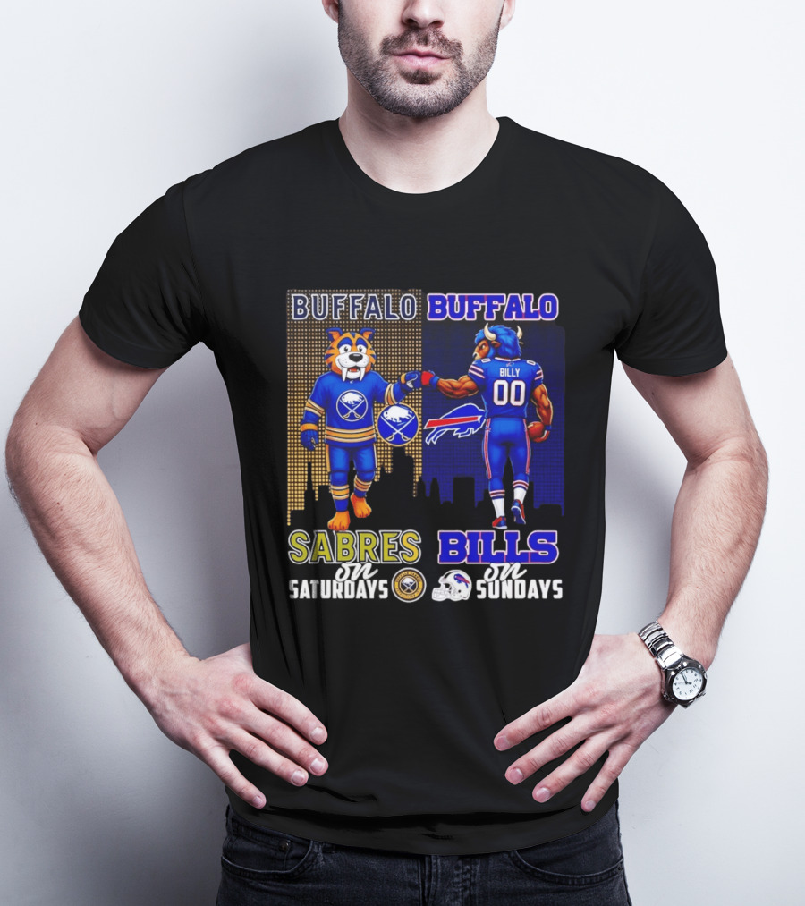 Buffalo Sabres Saturdays And Buffalo Bills Sundays City Skyline T-Shirt