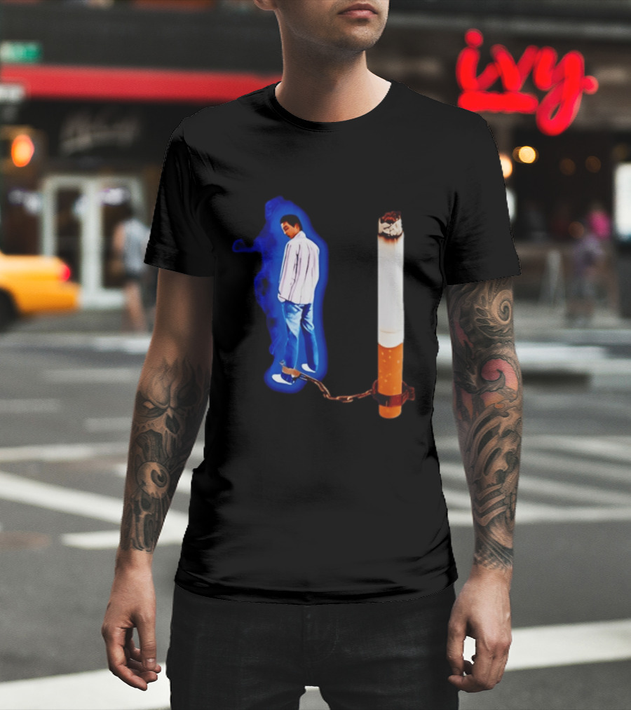 Man In Blue Jeans With Chains Connected To Burning Cigarette T-Shirt