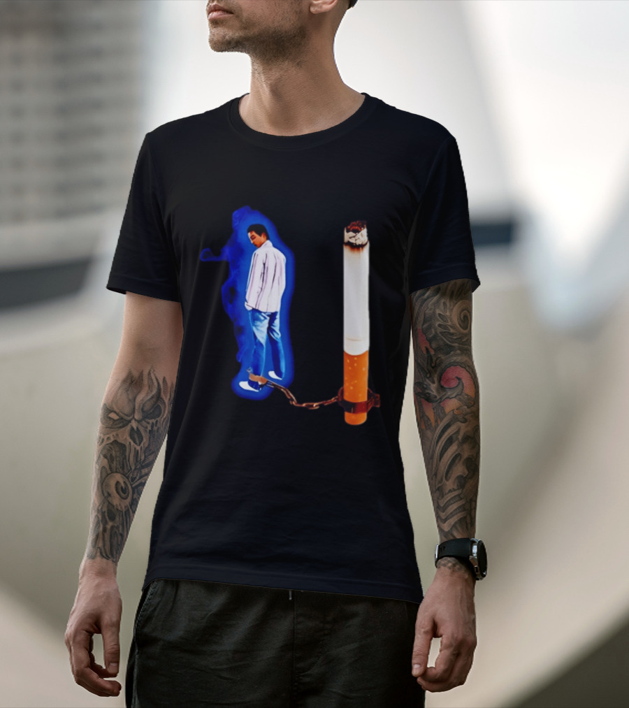 Man In Blue Jeans With Chains Connected To Burning Cigarette T-Shirt