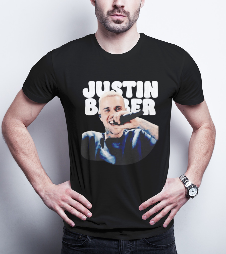 Justin Bieber Singing Microphone Selfie Photo T-Shirt
