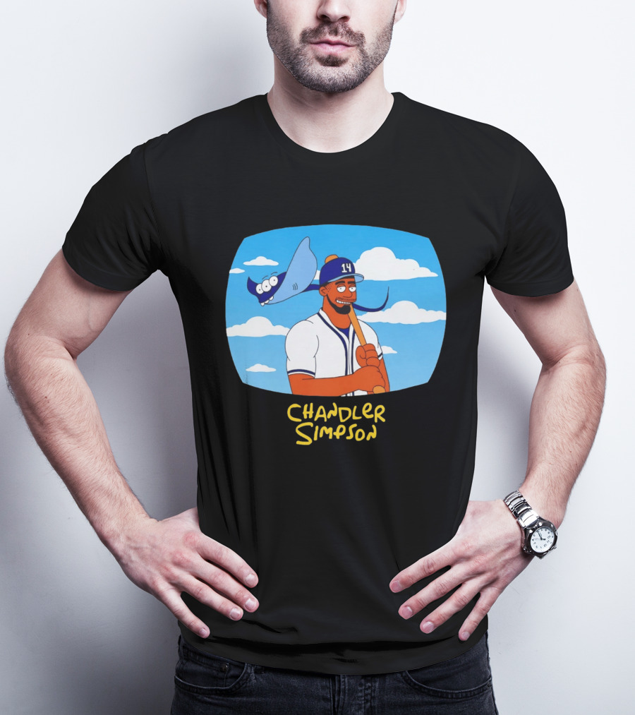 Chandler Simpson Tampa Bay Cartoon Baseball Player With Ray And Clouds T-Shirt