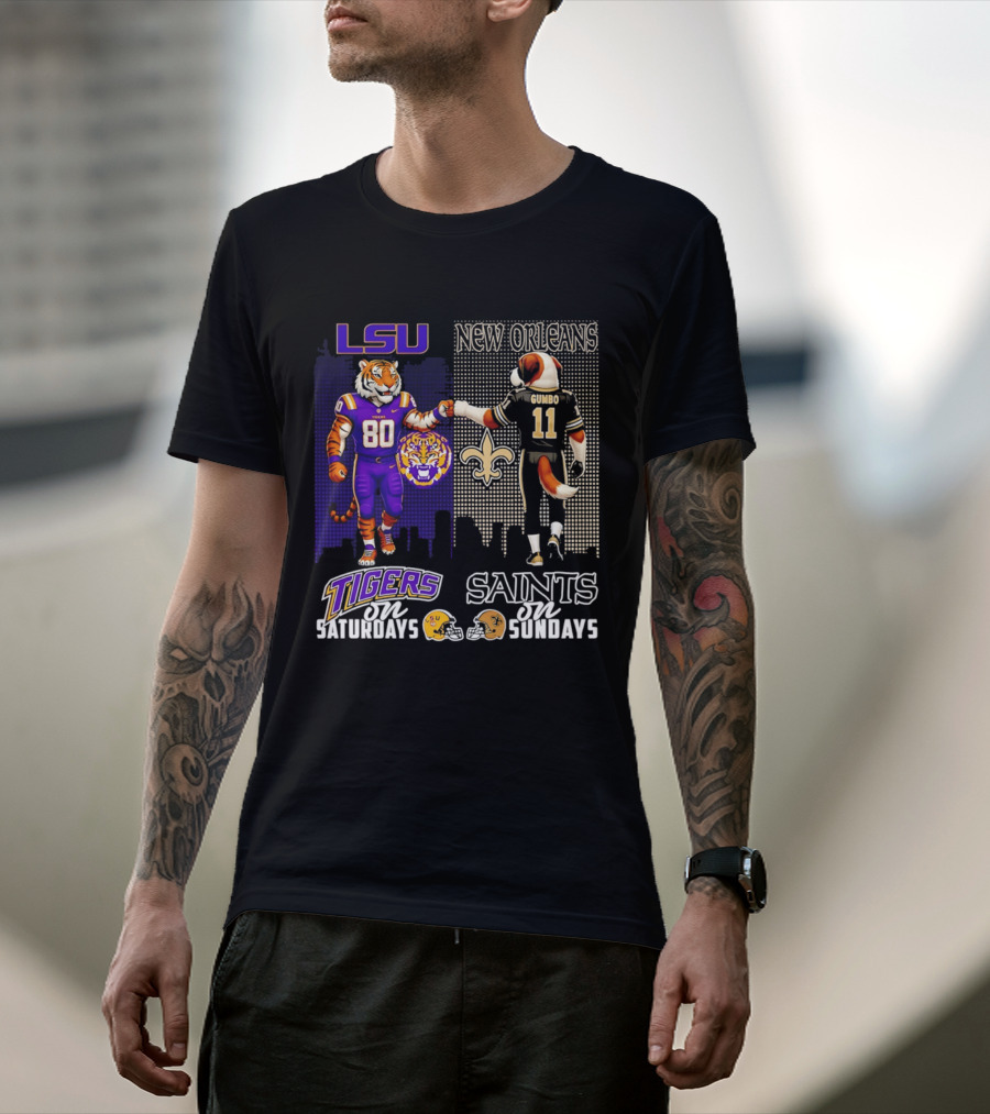 LSU Tigers And New Orleans Saints Football Saturdays And Sundays With City Skyline T-Shirt