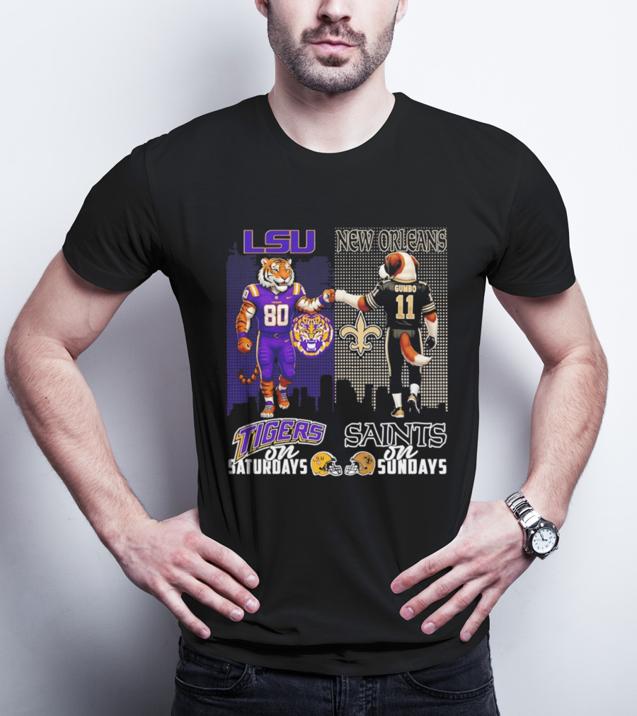 LSU Tigers And New Orleans Saints Football Saturdays And Sundays With City Skyline T-Shirt