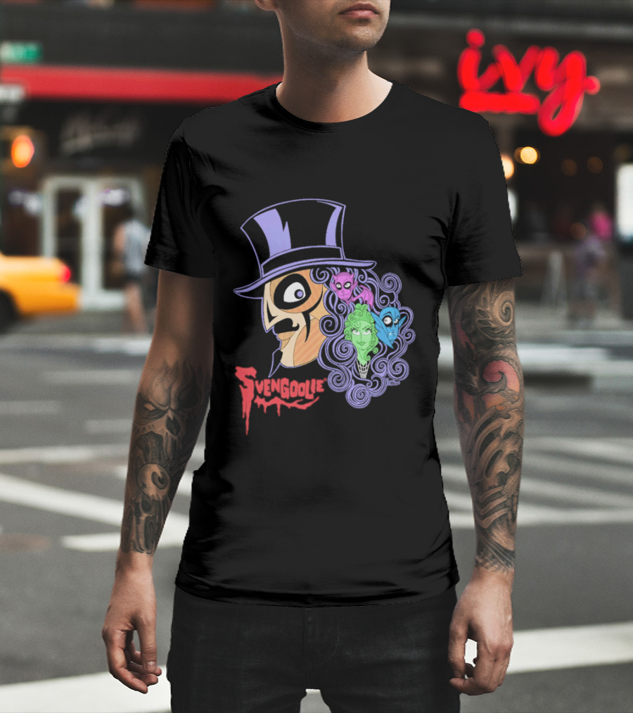 Svengoolie Cartoon Ghoul Faces And Purple Top Hat T-Shirt