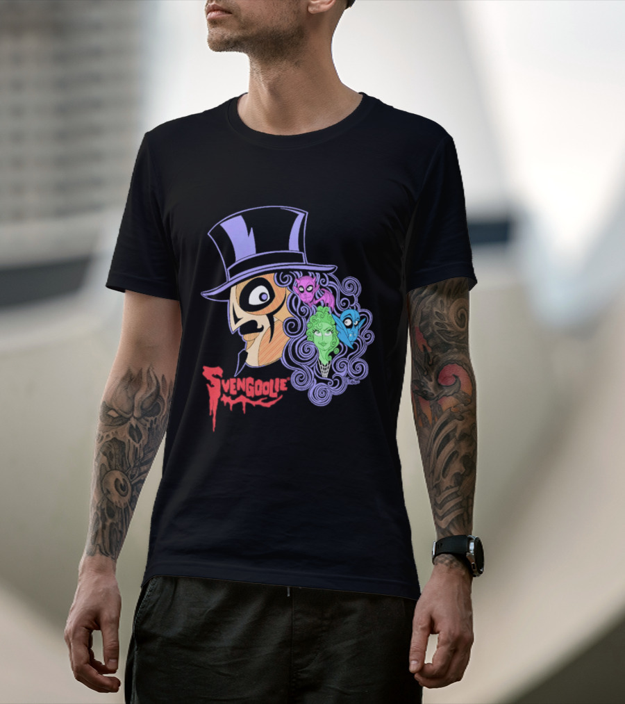 Svengoolie Cartoon Ghoul Faces And Purple Top Hat T-Shirt