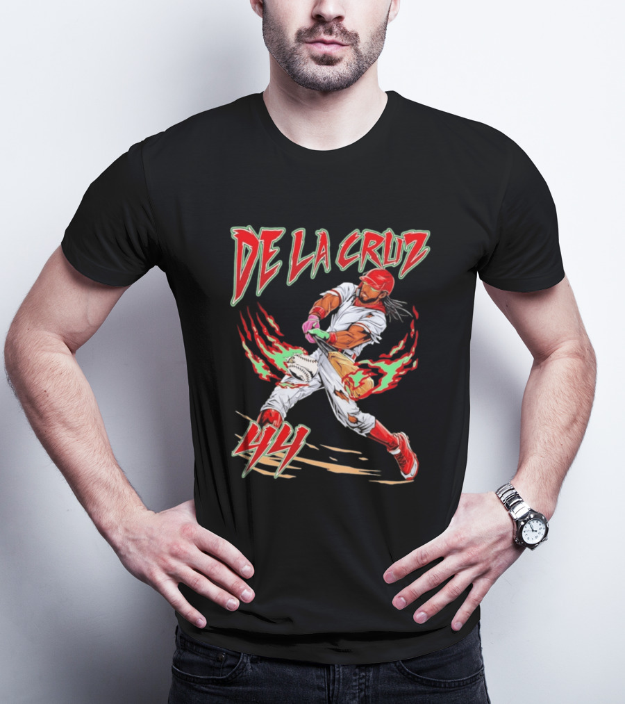Elly De La Cruz 44 Cincinnati Reds Blazing Baseball Player Action T-Shirt