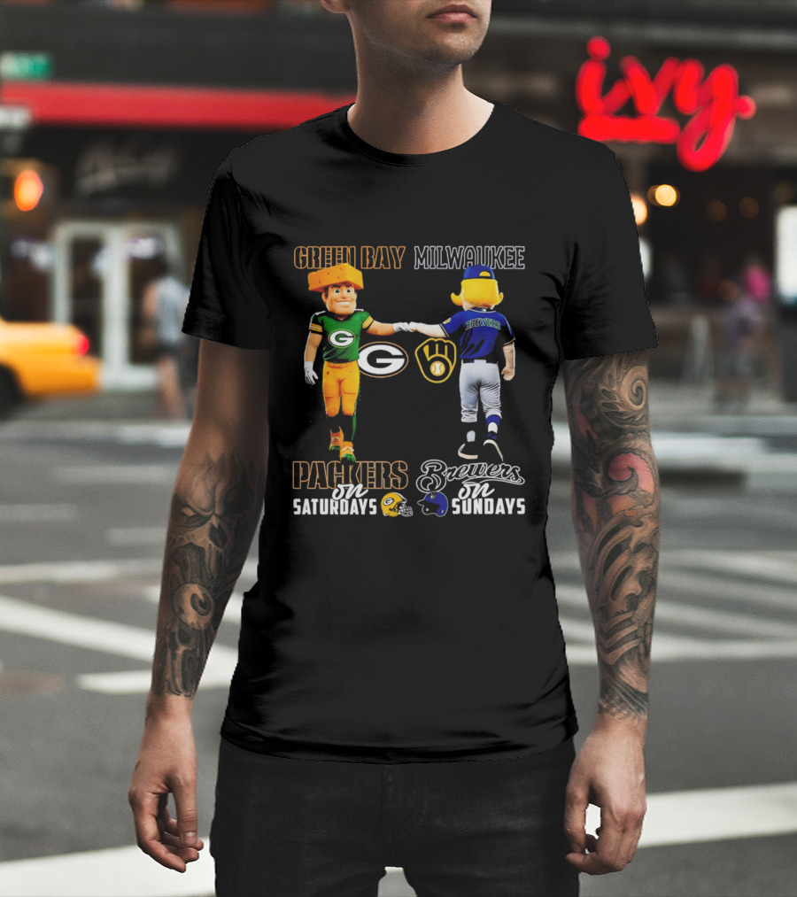 Green Bay Packers Saturdays Milwaukee Brewers Sundays City Skyline T-Shirt