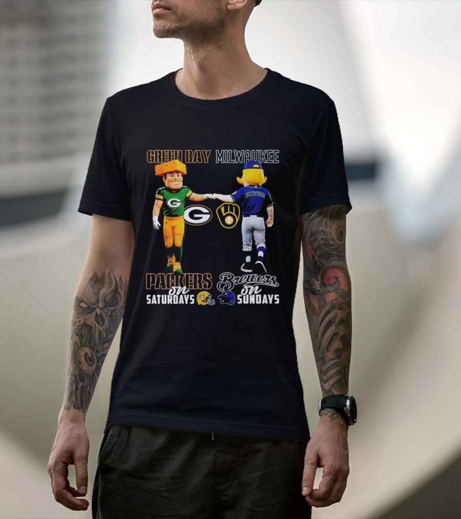 Green Bay Packers Saturdays Milwaukee Brewers Sundays City Skyline T-Shirt