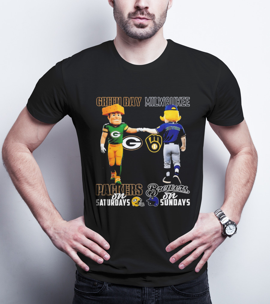 Green Bay Packers Saturdays Milwaukee Brewers Sundays City Skyline T-Shirt