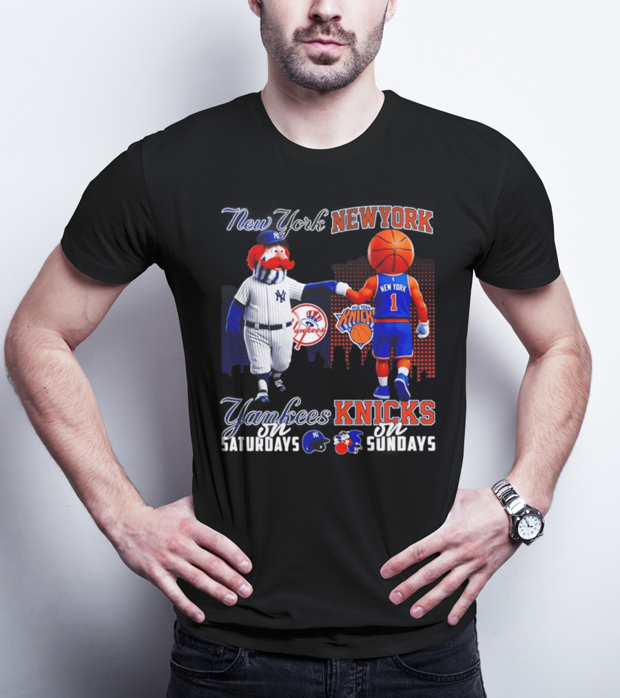 New York Yankees Saturdays Vs Knicks Sundays Yankees Knicks Mascots Baseball Basketball T-Shirt