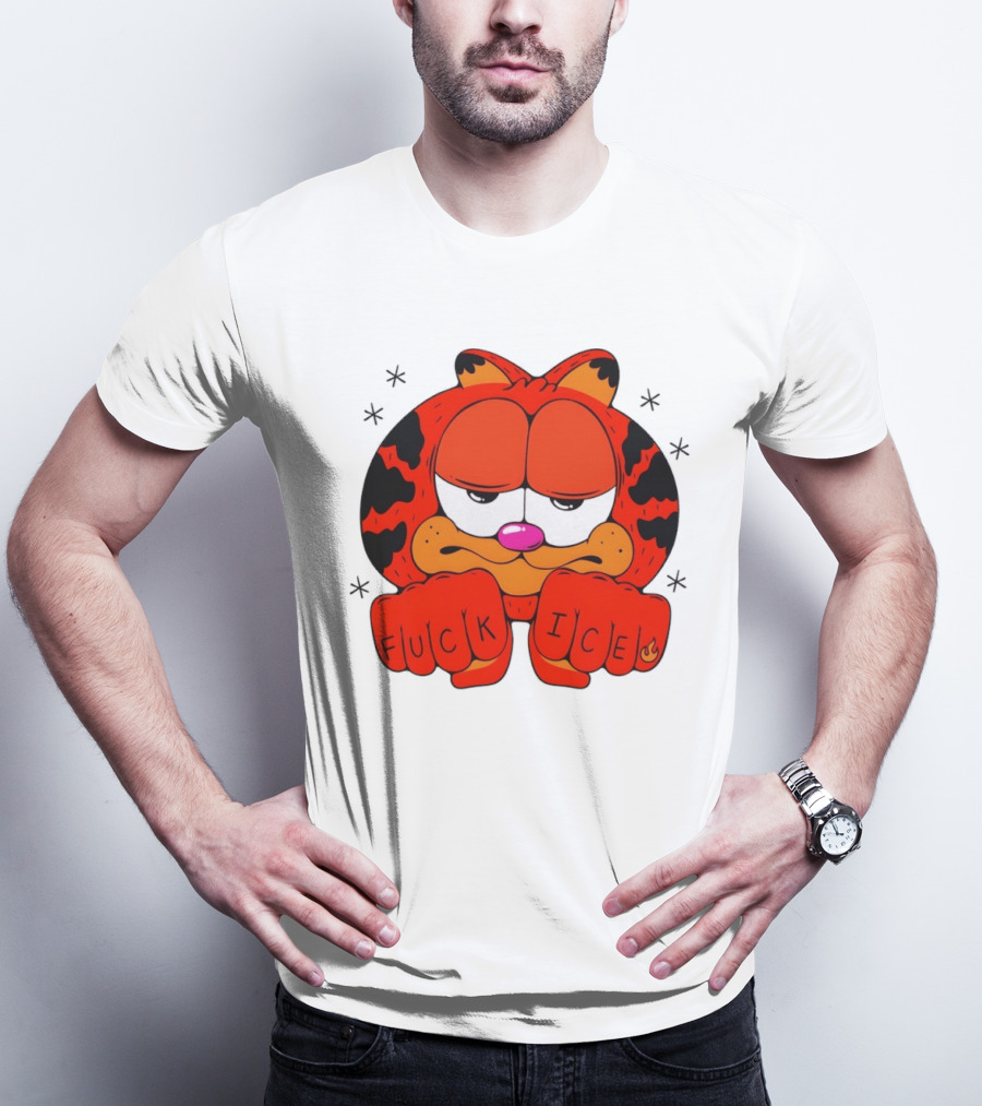 Orange Cat Garfield Meme Fuck Ice Hand Tattoos T-Shirt