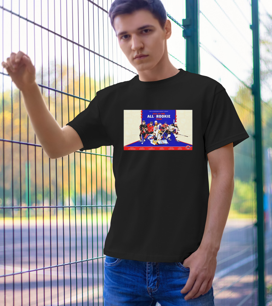 2024 25 OHL All Rookie Team Ontario Hockey League Nikita Artamonov Elijah Mishkin Jack Ivankovic Zayne Parekh Porter Martone James Hardie T-Shirt