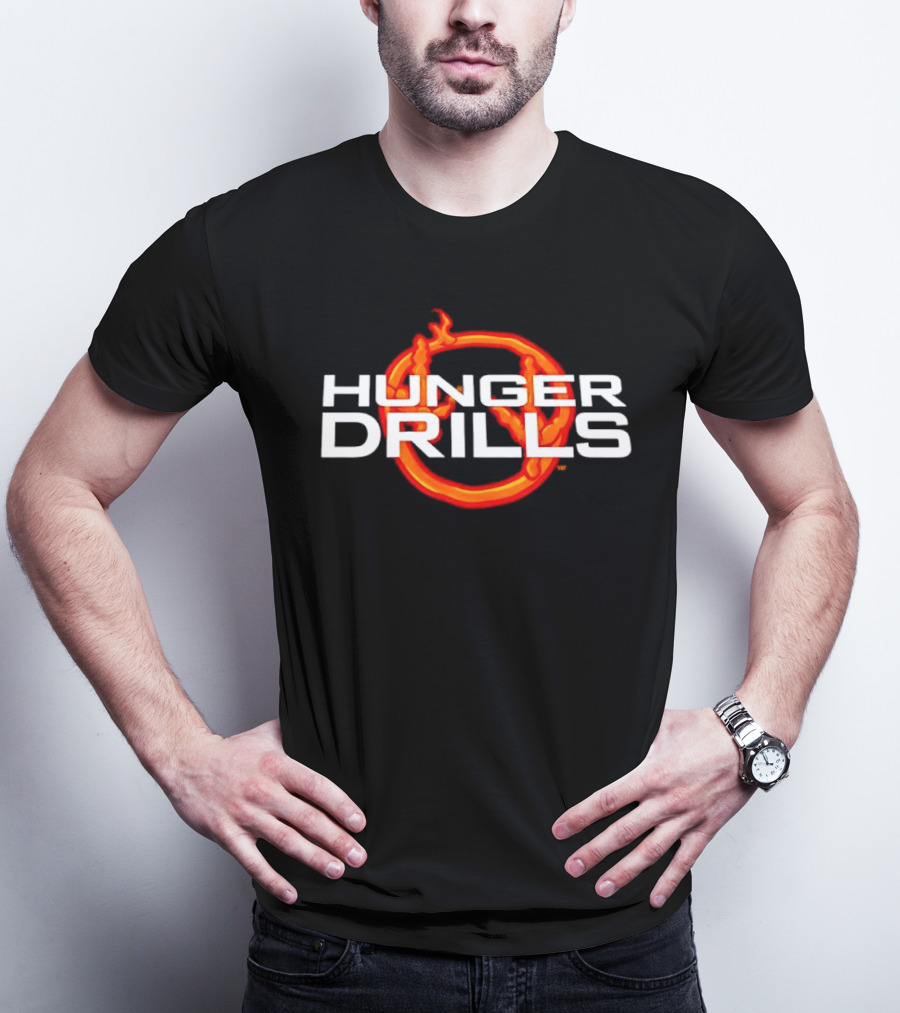 Hunger Drills Exercise Program Flaming Circle T-Shirt